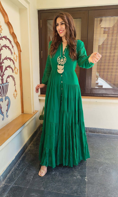Green Ghera Dress With Neckpiece – Label DC