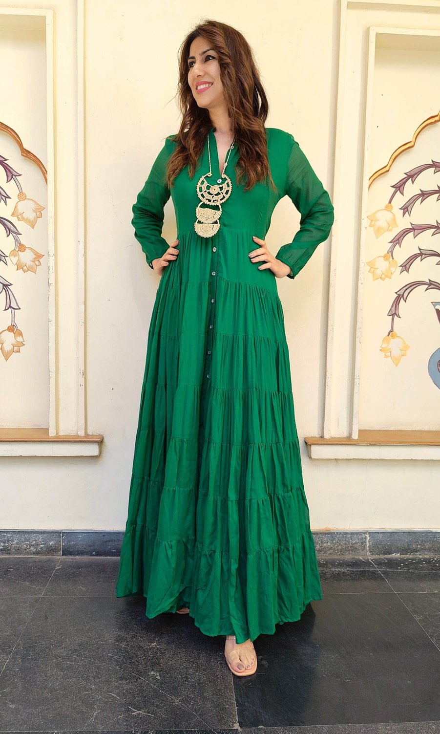 Green Ghera Dress With Neckpiece – Label DC