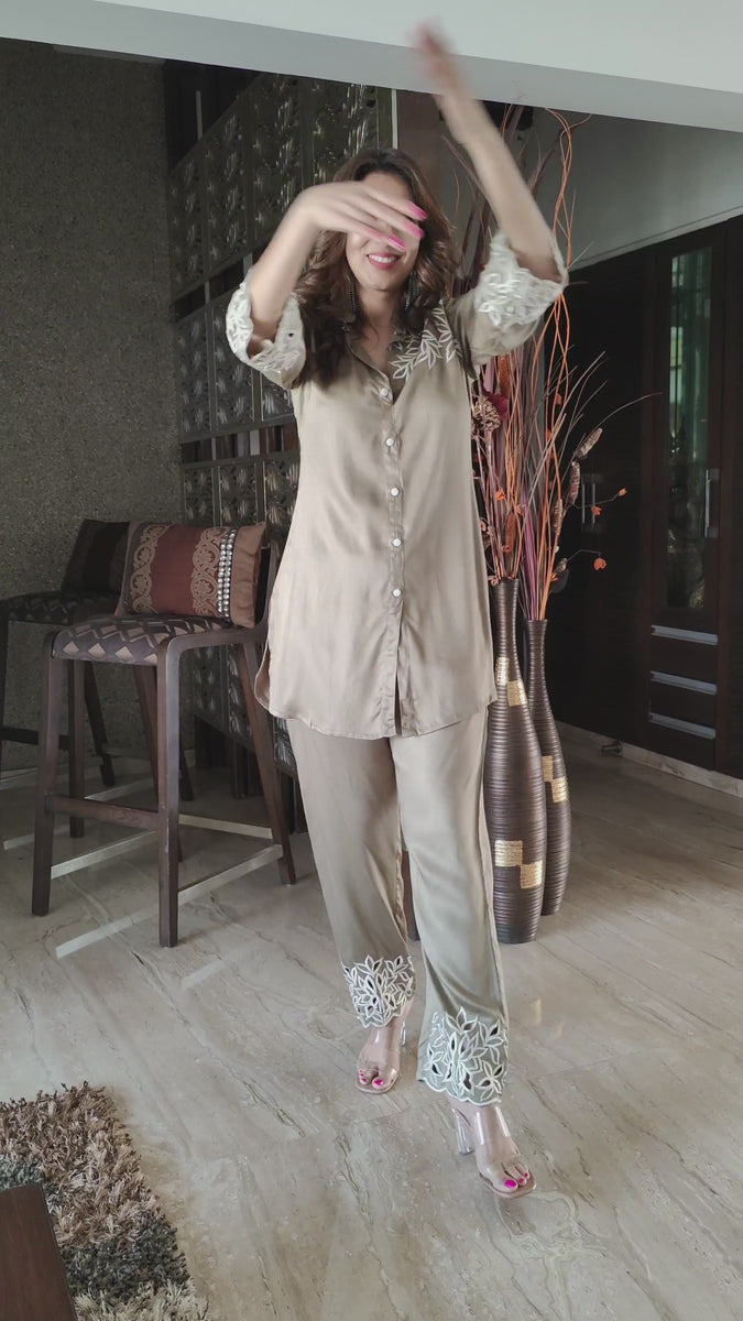 Co ord Set - Oregano Green Cutwork Co ord Set - Indowestern Co ord Set ...