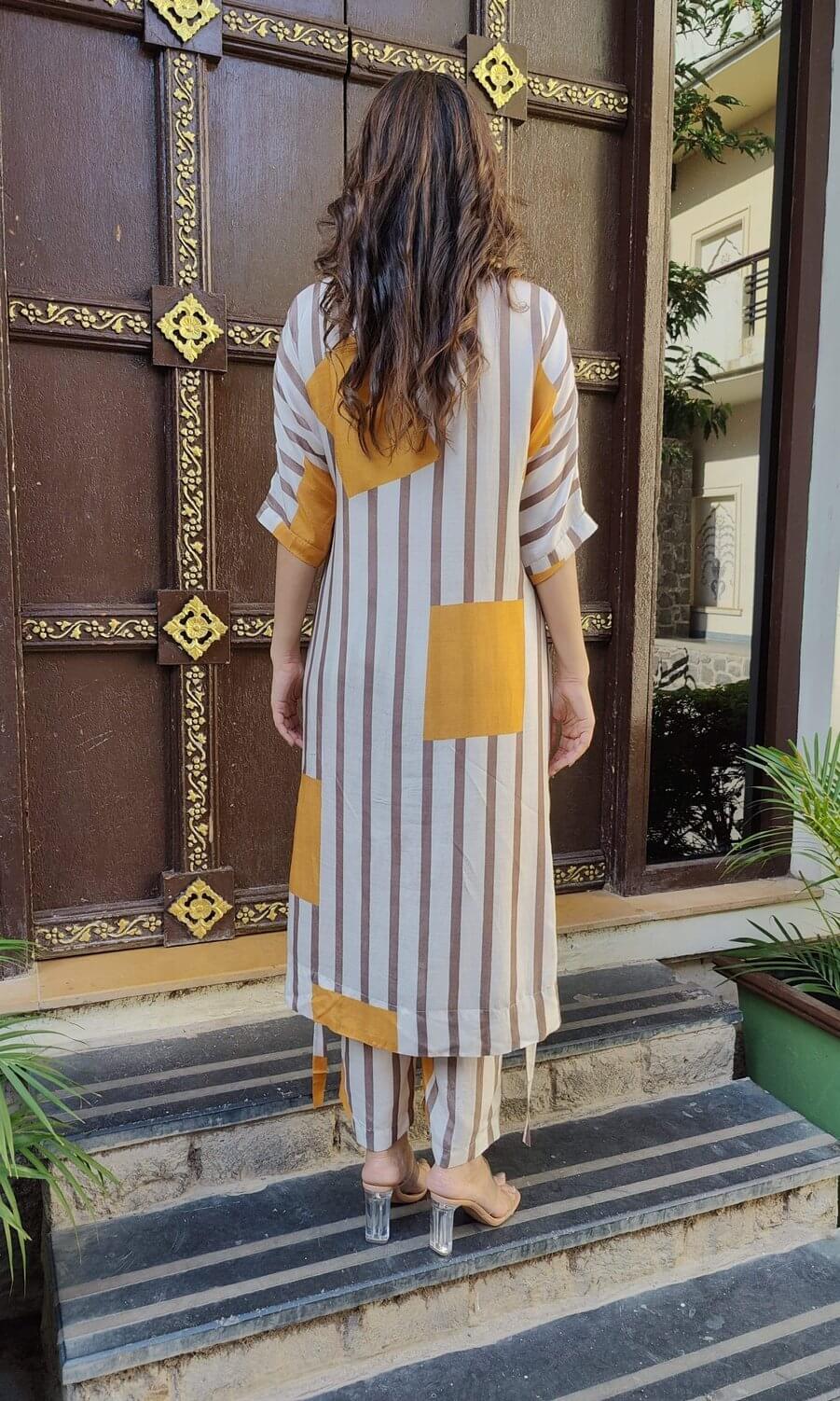 Yellow Grey Stripe Coord Set